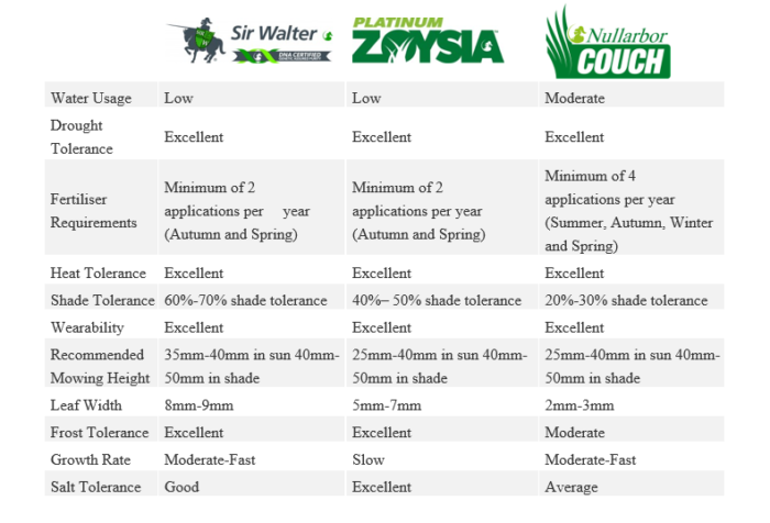 Turf Varieties Table – Lawn Block Turf Drive Thru